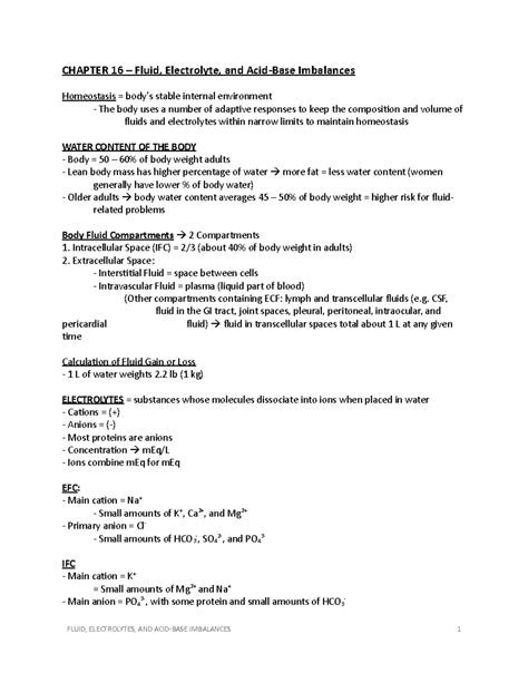Chapter 16 Fluid Electrolyte And Acid Base Imbalances Chapter 16