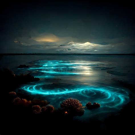 Bioluminescence Bio Luminescent Ocean Ai Generated Bioluminescent
