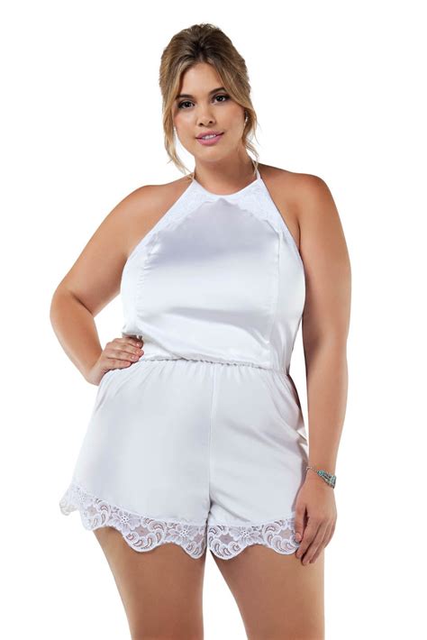 Plus Size Charming Satin Romper Plus Size White Bridal Lingerie Romper