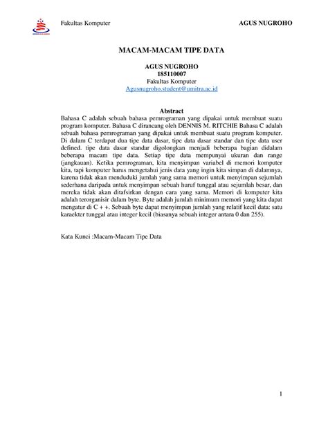Macam Macam Tipe Data Macam Macam Tipe Data Agus Nugroho
