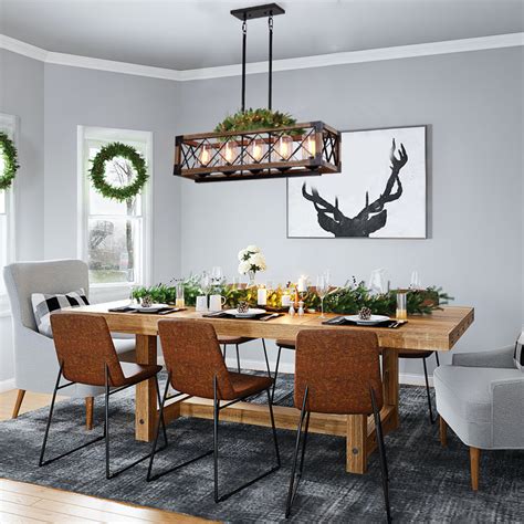 Gracie Oaks Daberechi Rectangle Wood Metal Pendant Light Kitchen Island