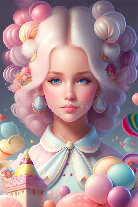A Beautiful Princess Like Young Girl With Pink Curly Hair And Blue Eyes