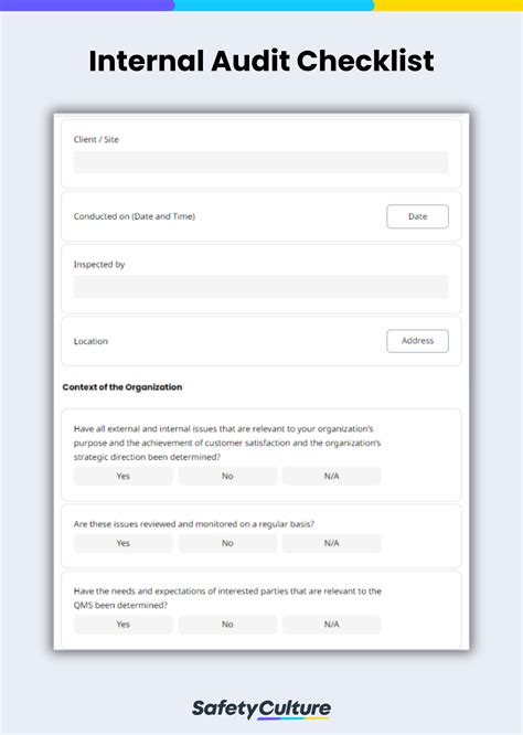 Internal Audit Form Internal Audit Schedule Food Safe Documents