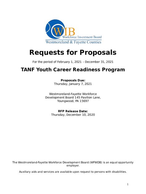 Rfp For San Diego County Youth Workforce Development Doc Template
