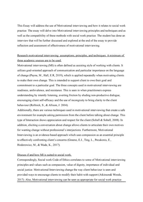 Motivational Interviewing Reflection This Essay Will Address The Use