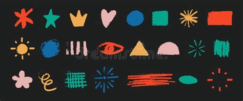 Basic Geometric Scratch Shapes Set Hand Drawn Noise Grunge Pencil