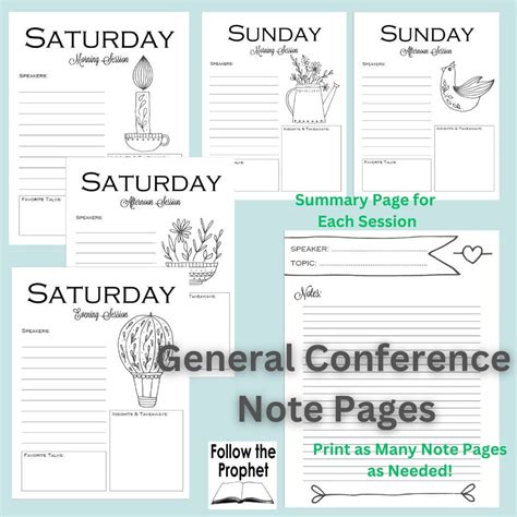Lds General Conference Note Journal Summary Pages Digital Download