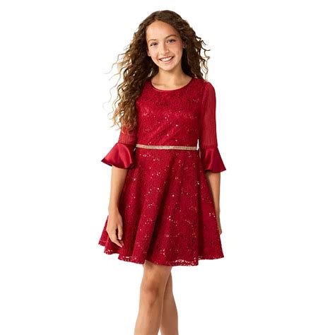 Girls 7 20 Bonnie Jean Bell Sleeve Lace Holiday Dress In Regular And Plus