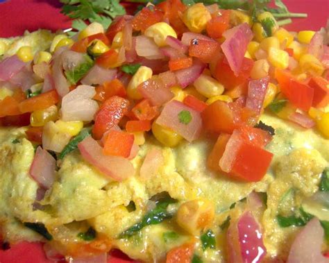 Tex Mex Spinach Omelet With Corn Pepper Relish Recipe Thats Nerdalicious