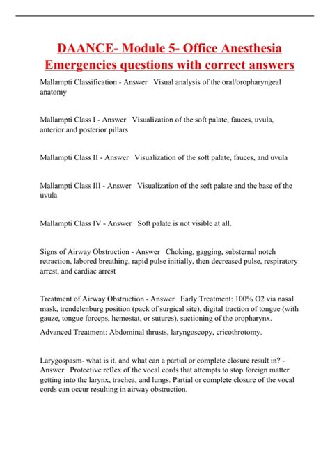 Daance Module 5 Office Anesthesia Emergencies Questions With Correct Answers Daance Stuvia Us