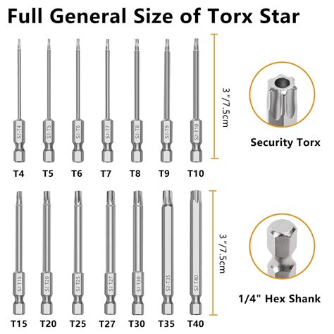 Buy Mulwark 14pc Security Torx Bit Set 3 Long Tamper Proof Star Screwdriver Bit Set 1 4 Hex