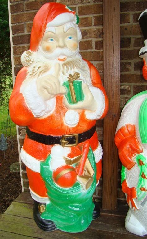 Lot 2 Large Vintage Poloron Blow Mold Santa Claus Snowman Sign Rare For
