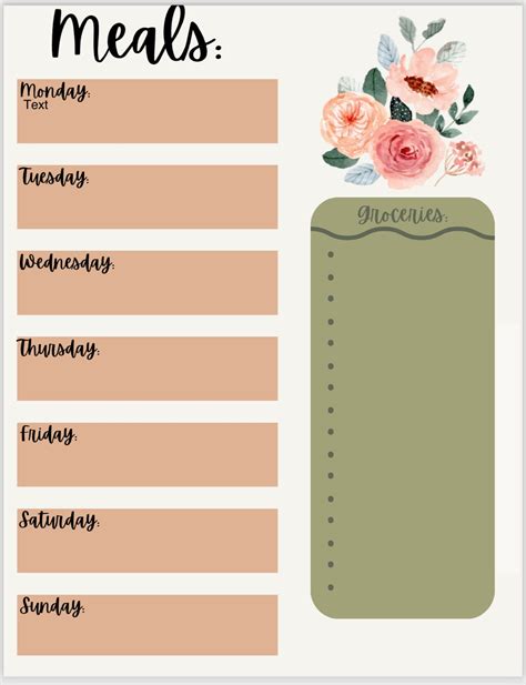Weekly Meal Plan Printable Etsy