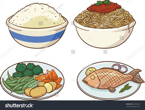 Vector Illustration Of Four Healthy Meals Each In A Separate Layer For