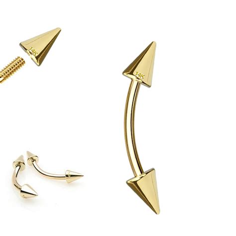 14k Gold Curved Spike Barbell Eyebrow Daith Rook
