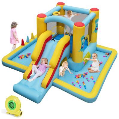 7 In 1 Giant Bouncy Castle With Slide And Tunnel With 450w Blower Costway
