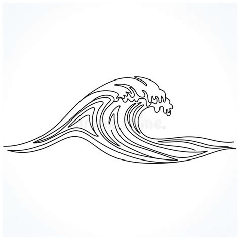 Stylized Black Line Drawing Of An Ocean Wave With A Curling Crest