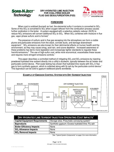 Sorbent Injection Line Injection Pdf Exhaust Gas Energy Technology