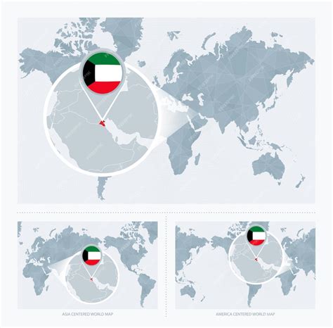 premium vector magnified kuwait over map of the world 3 versions of
