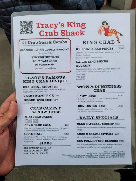 Menu At Tracys King Crab Shack Restaurant Juneau 432 S Franklin St