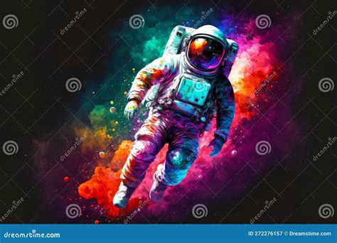 Multi Colored Universe Explorer Floating Astronaut Against Backdrop Of