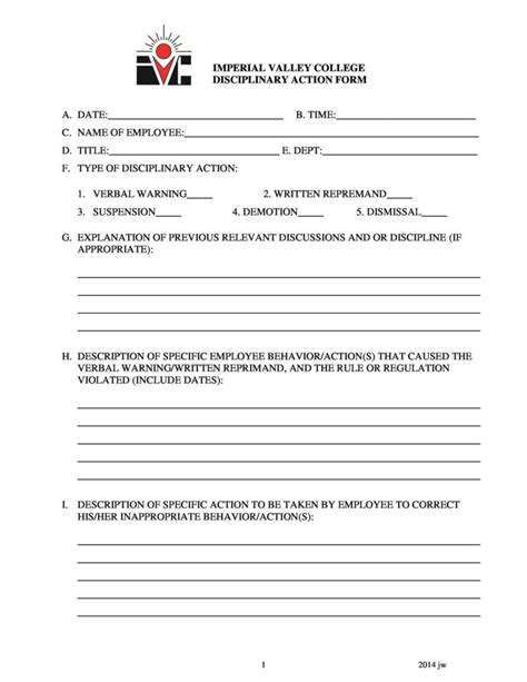 46 Effective Employee Write Up Forms Disciplinary Action Forms