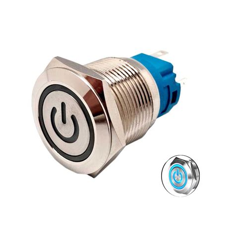 Flat Head 22mm 3 6v Power Non Latching Blue Metal Push Button Switch