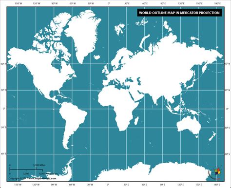 World Outline Map In Mercator Projection Dark Background