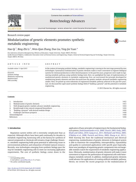 Pdf Modularization Of Genetic Elements Promotes Synthetic Metabolic Engineering