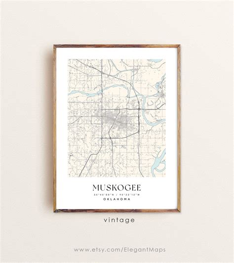 Muskogee Oklahoma Map Art Print Custom City Wall Decor Etsy
