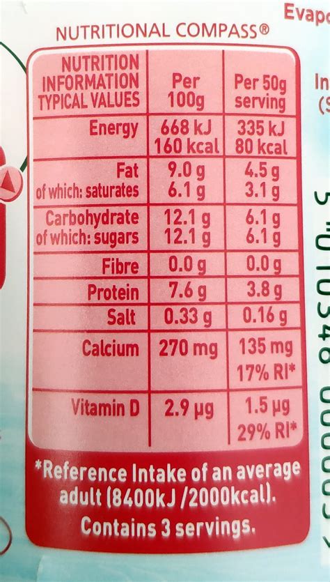 Carnation Evaporated Milk Nutrition Facts