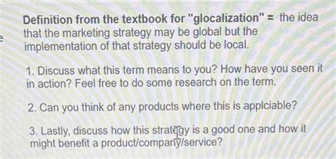 Solved Definition From The Textbook For Glocalization