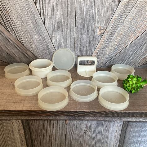 Vintage Tupperware Hamburger Press Keeper Set Clear White Burger Maker Freezer Storage Container