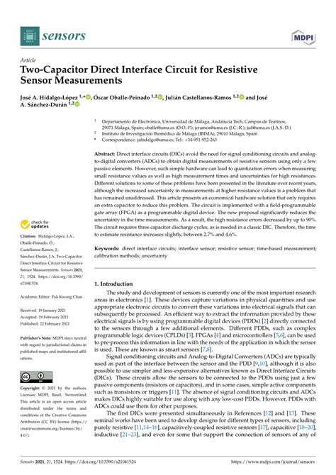 Pdf Two Capacitor Direct Interface Circuit For Resistive Sensor Measurements