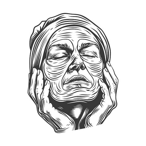 Senior Citizen Woman Using Beauty Cosmetic Face Mask With Engraving