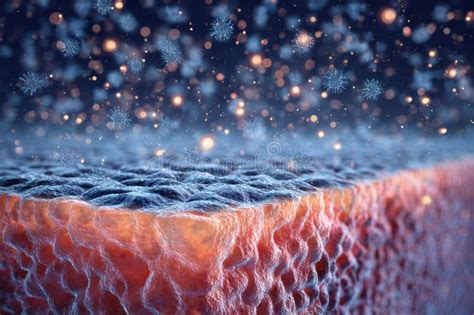 Cross Section Of Human Skin With Virus Particles And Bokeh Light