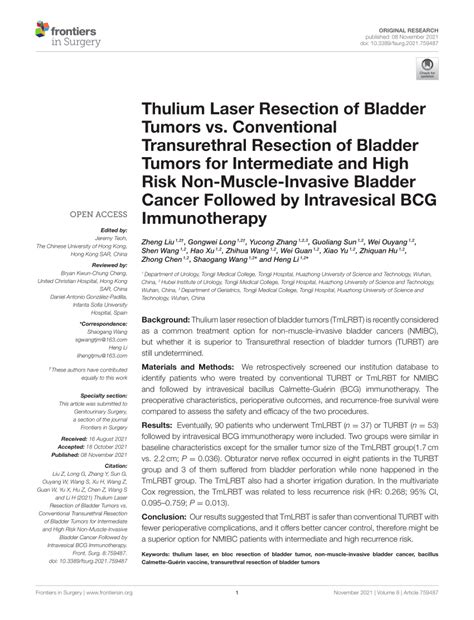 Pdf Thulium Laser Resection Of Bladder Tumors Vs Conventional