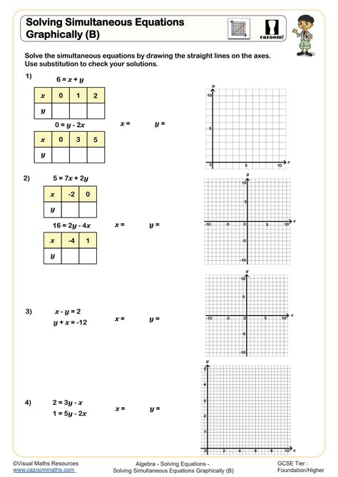 Solving Simultaneous Equations Graphically B Worksheet Fun And Engaging Year 10 And Year 11