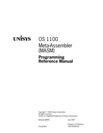 Meta Assembler Masm Programming Reference Manual