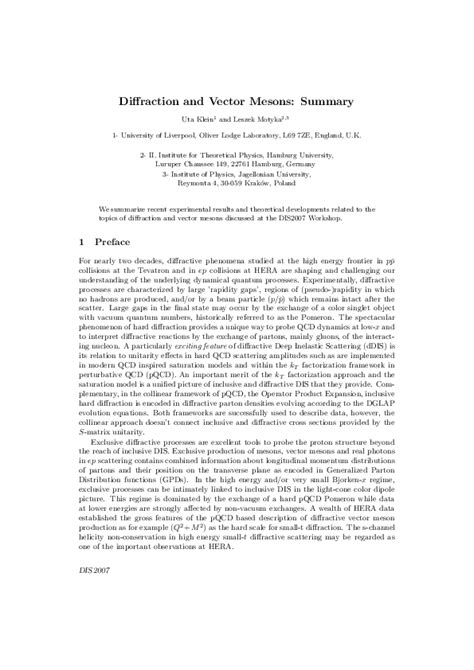 Pdf Diffraction And Vector Mesons Summary