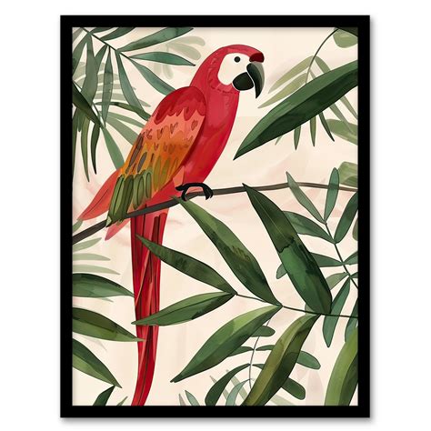 Artery8 Scarlet Macaw Parrot On Tropical Tree Branch Living Room Art