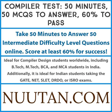 Compiler Test 50 Minutes 50 Mcqs To Answer 60 To Pass