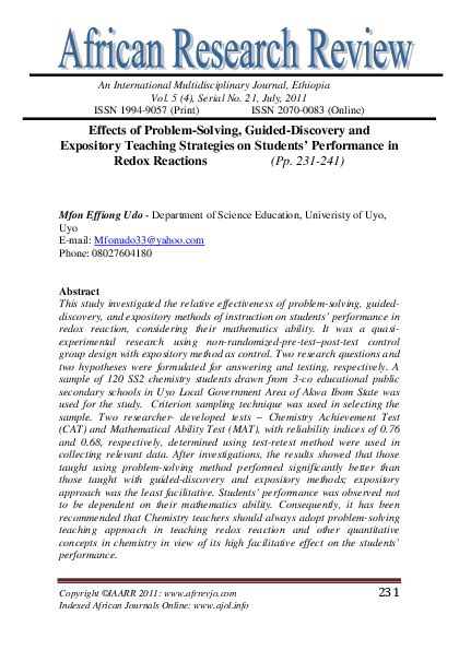 pdf effects of problem solving guided discovery and expository teaching strategies on