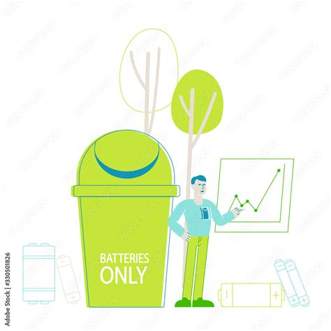 Man Character Perform Growing Arrow Chart With Statistics Information Of Using And Recycling