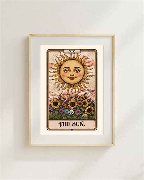 The Sun Tarot Card Art Print Vintage Sunflower Tarot Illustration