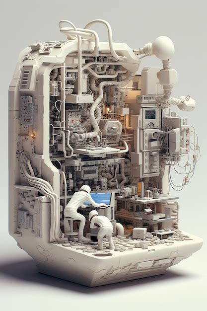 Premium Photo A Miniture Futuristic Computer Being Repaired By Tiny