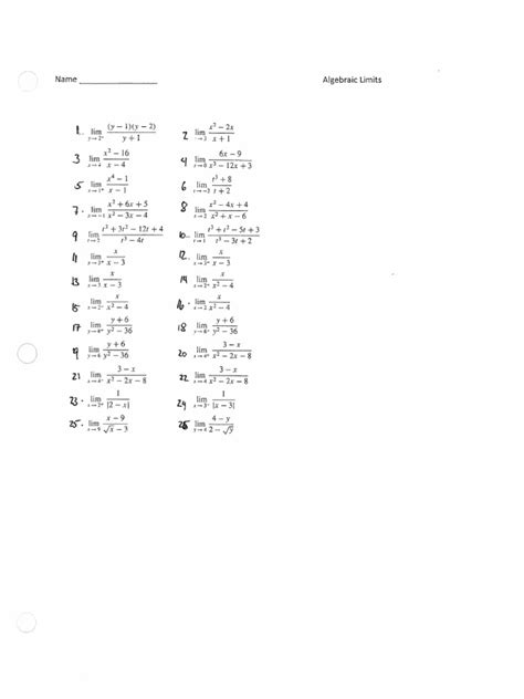 Algebraic Limits Worksheet Pdf