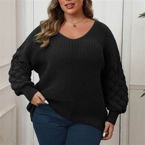 Dafpzw Womens Plus Size Pullover Sweaters Fall Casual Loose Jumper