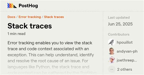 stack traces docs posthog