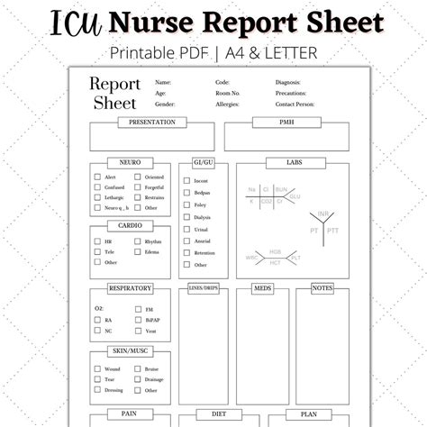 Icu Report Sheet Nurse Brain Sheet Nursing Report Sheet Single Patient Reporting Sheet